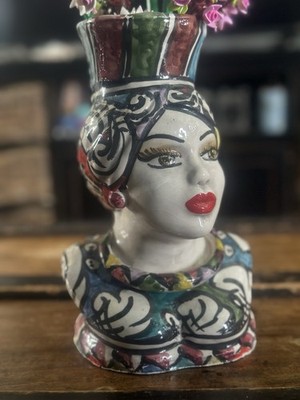 Moor's Head Italian Pottery Vase, Traditional Caltagirone Sicily ...