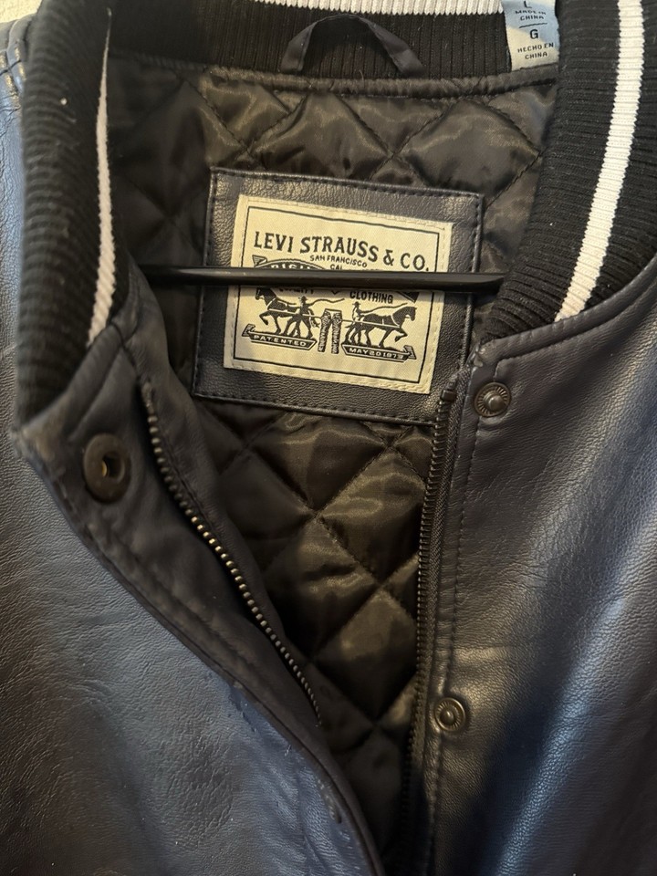 Levi Strauss Black and White Leather Varsity / Letterman Jacket | eBay