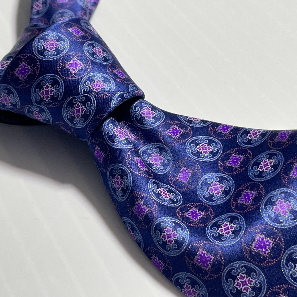 NEW NWOT BRIONI Italy Blue Purple Foulard Medallion Ornate Print Satin ...