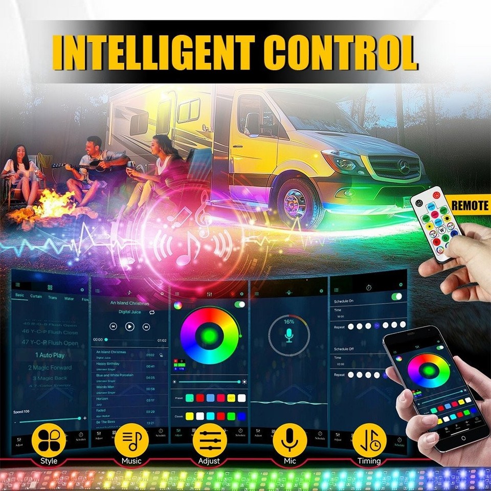 6X Underglow 5050 SMD RGB Car System Neon Strip Lights w/ APP Truck ...