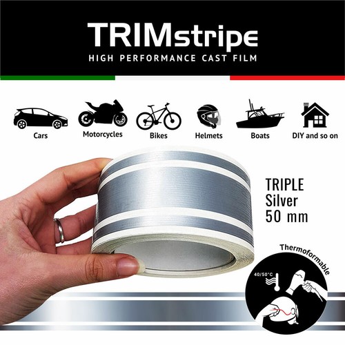 Trim Stripes Adhesive Strips for Car 3 Wires, Silver, 50 MM X 10 MT ...