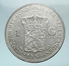 1938 Netherlands Kingdom w Queen WILHELMINA Antique Silver 1 Gulden ...