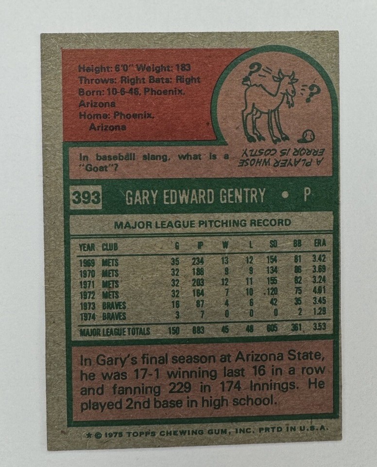 2024 Topps Heritage Original 1975 Topps Box Topper #393 Gary Gentry ...