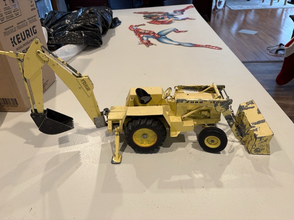 Vintage ERTL Ford 7500 Backhoe Front Loader Tractor 1/12 Scale DieCast ...