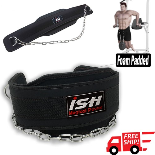 WEIGHT LIFTING BELT GYM BACK PULL UP CHAIN DIPPING DIP BODY BUILDING ...