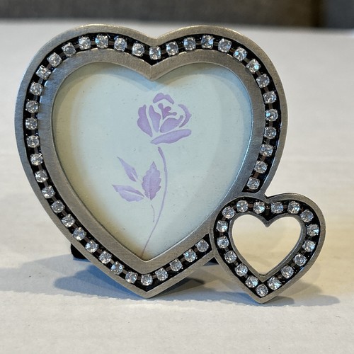 Double Heart Metal Rhinestone frame Holds 2- 2x2” Photos | eBay