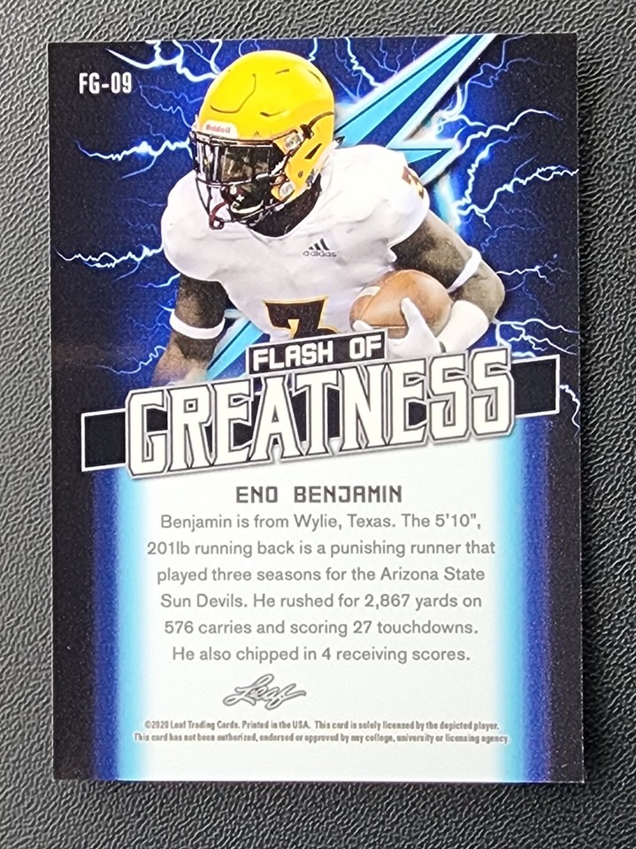 2020 Leaf Best of Football Eno Benjamin Flash of Greatness Silver SSP ...