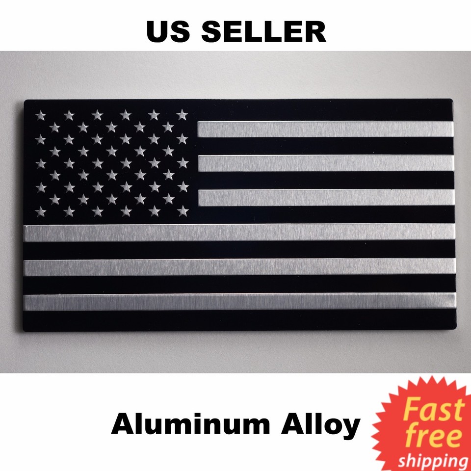 3D Metal American Flag Sticker Emblem Decal | Black & Silver | Metallic ...