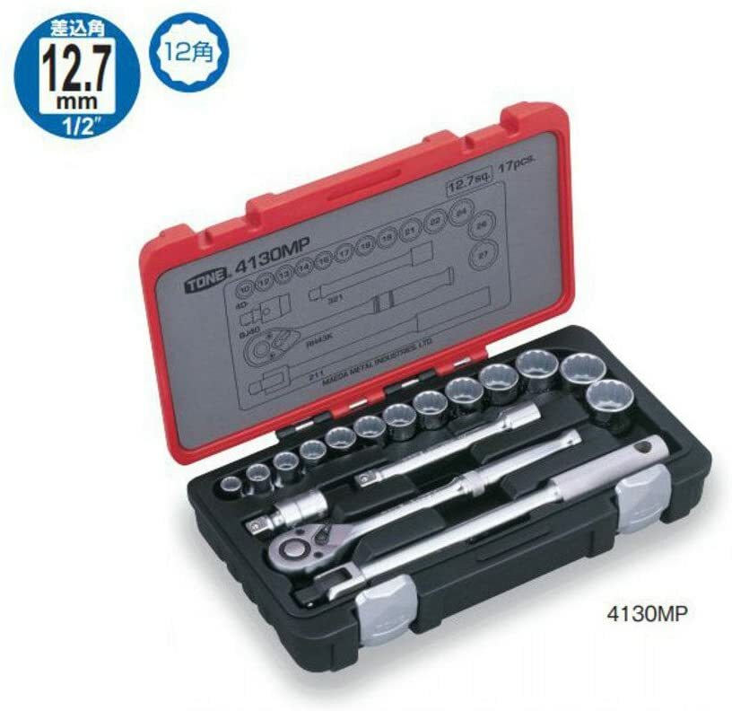 TONE 1/2" Drive 12 pt 10-27mm Socket Wrench Set 4130MP 18 Tools JAPAN ...