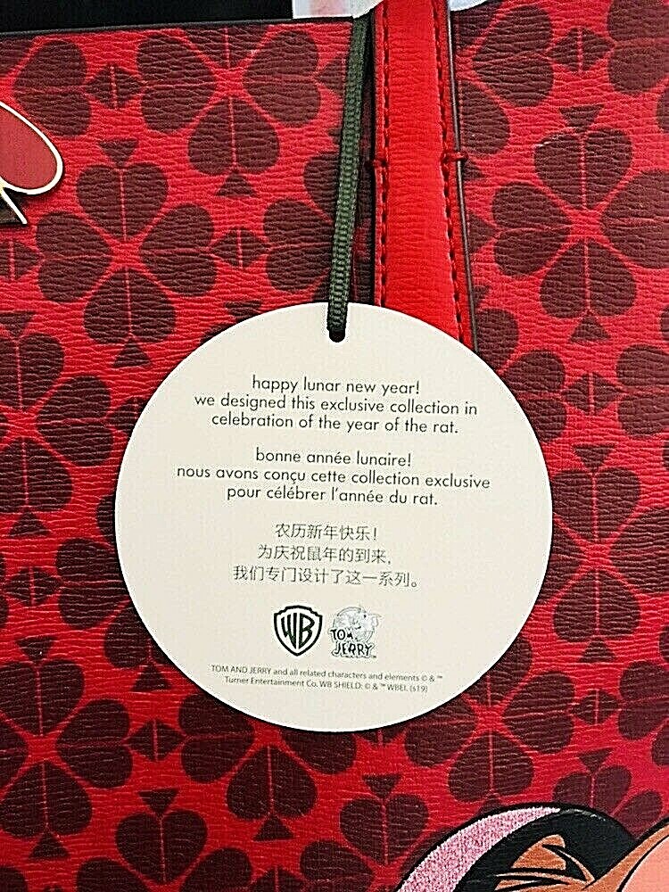 Kate Spade Tom & Jerry Large Tote Bag Purse Cat Mouse Cheese Red out ...