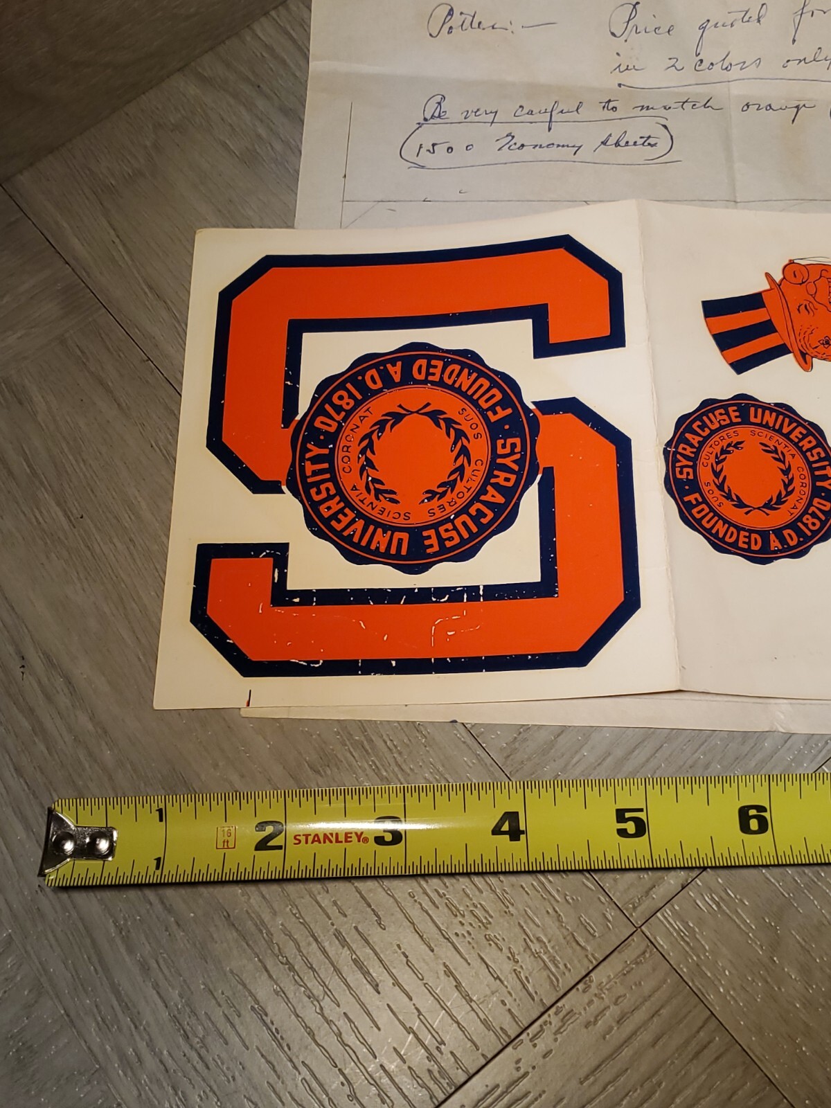Vintage Syracuse University Decal Prototype Original Artwork Chicago ...