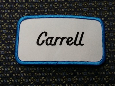 CARRELL NAME TAG BLUE AND WHITE Iron or Sew-On Patch | eBay