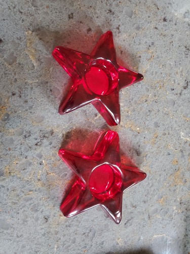 Set Of 2 RED Glass Star Shaped Tea Light Holders | eBay