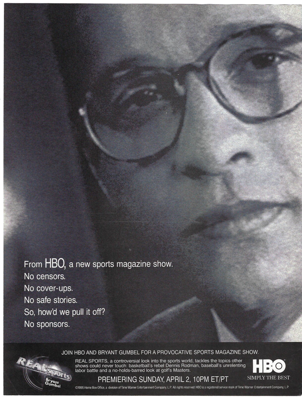 1995 HBO Real Sports with Bryant Gumbel Magazine Show Vintage Print Ad ...