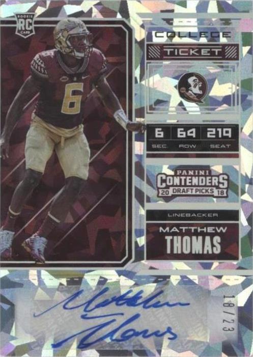 2018 Panini Contenders Draft Picks - College Ticket Matthew Thomas #254 ...
