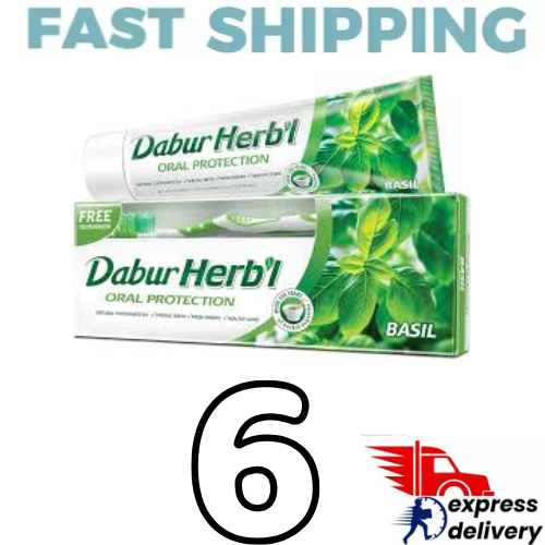 6X Dabur Herbal Oral Protection Toothpaste Basil 150gm Toothbrush Free ...
