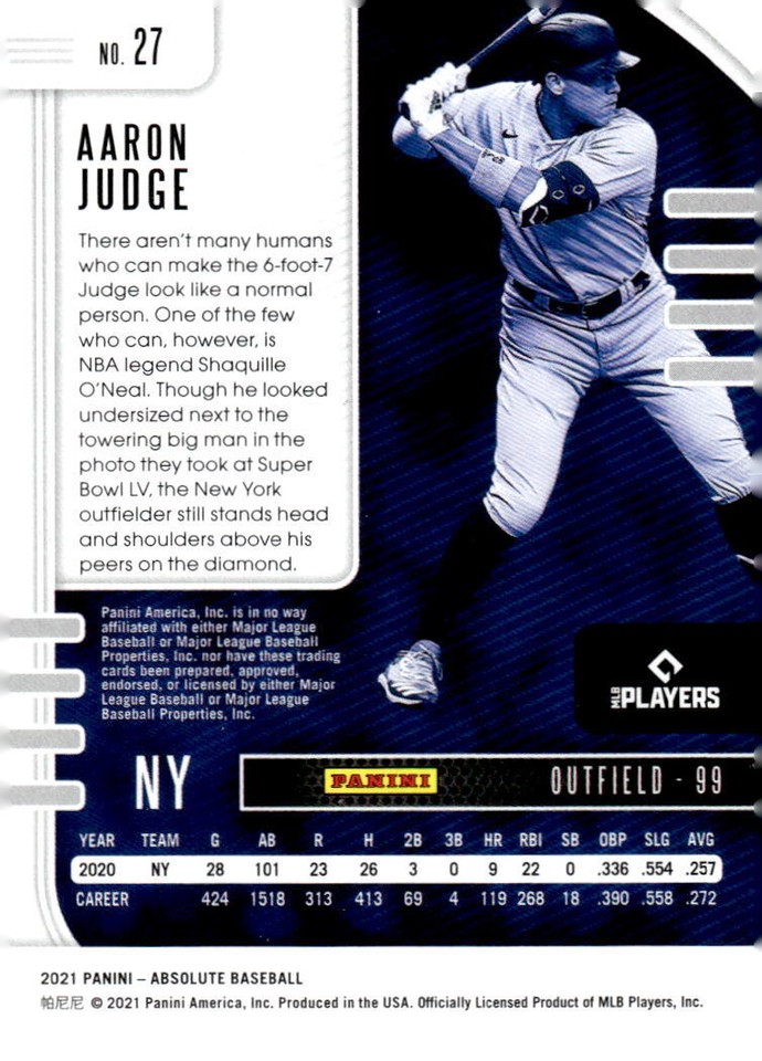 2021 Panini Absolute #27 Aaron Judge Retail | eBay