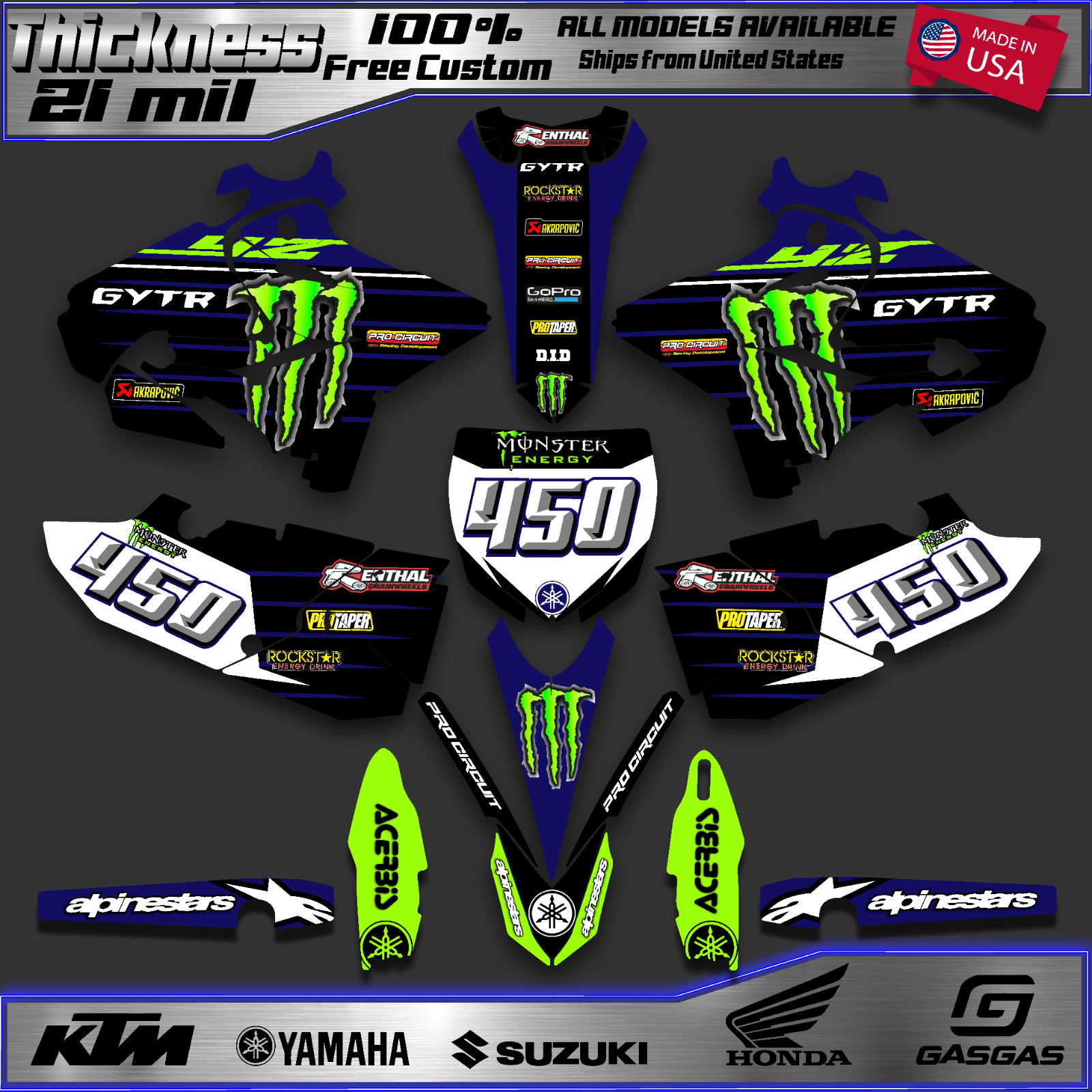 2015-2020 YAMAHA YZ 125 250 GRAPHICS KIT DECALS DECO YZ125 YZ250 2019 ...