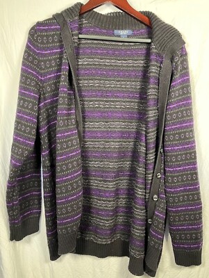 Chaps Cardigan Sweater Womens XL Black Purple | eBay