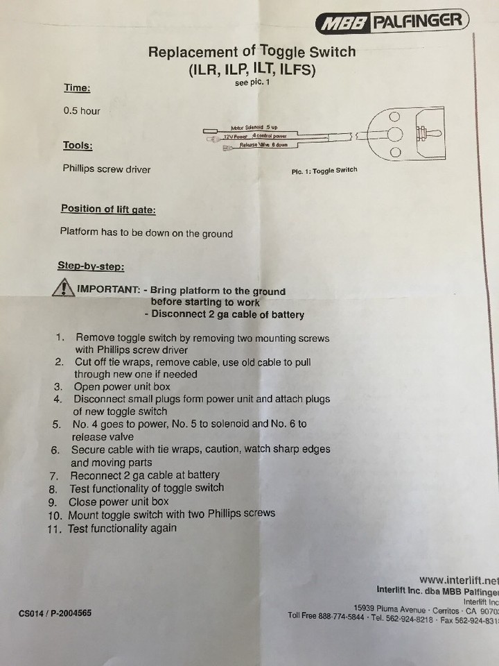 Palfinger Liftgate Switch - OEM P-2004565 ILR ILP ILT - Morgan Truck ...