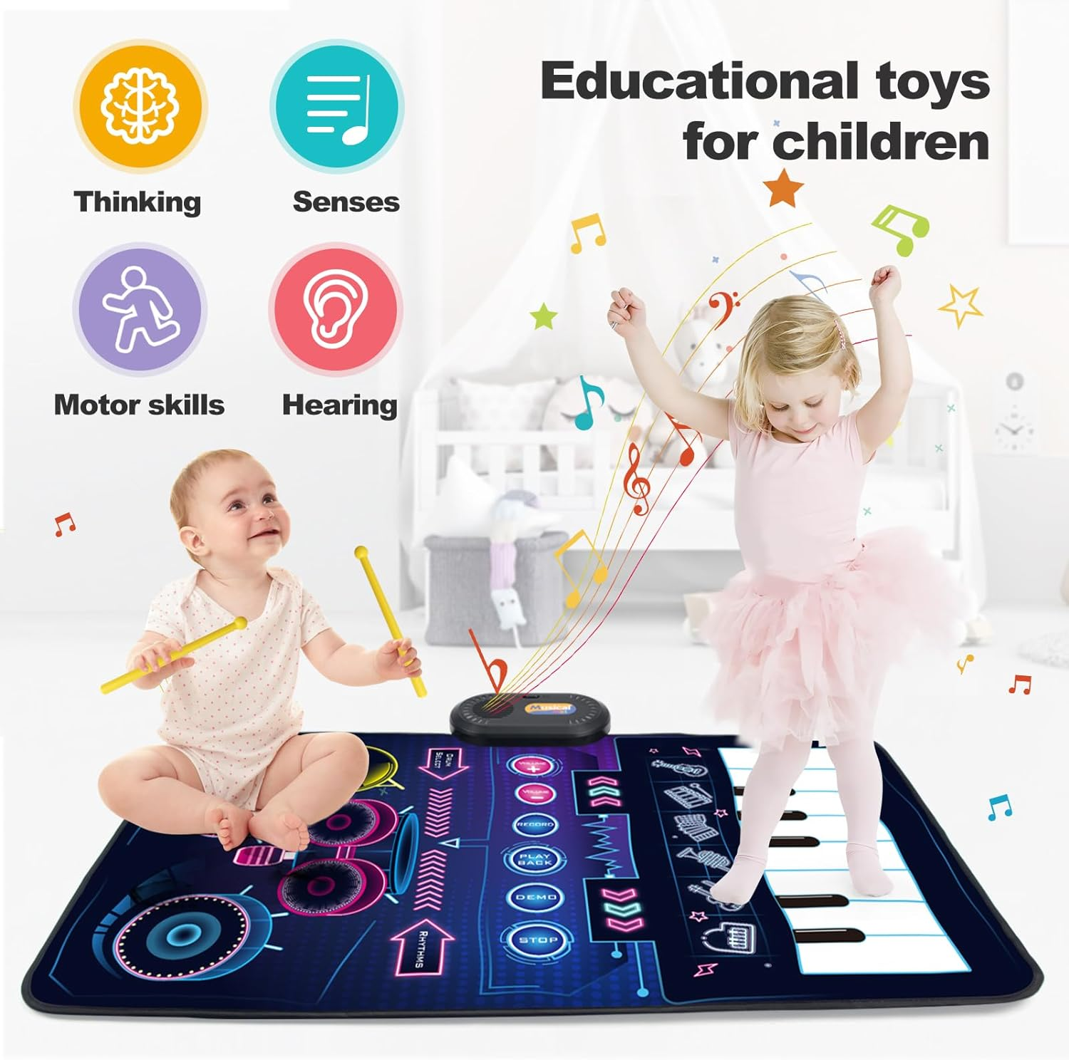 Musical Mat, Piano Keyboard & Drum 2 in 1 Toddlers Musical Toys for ...