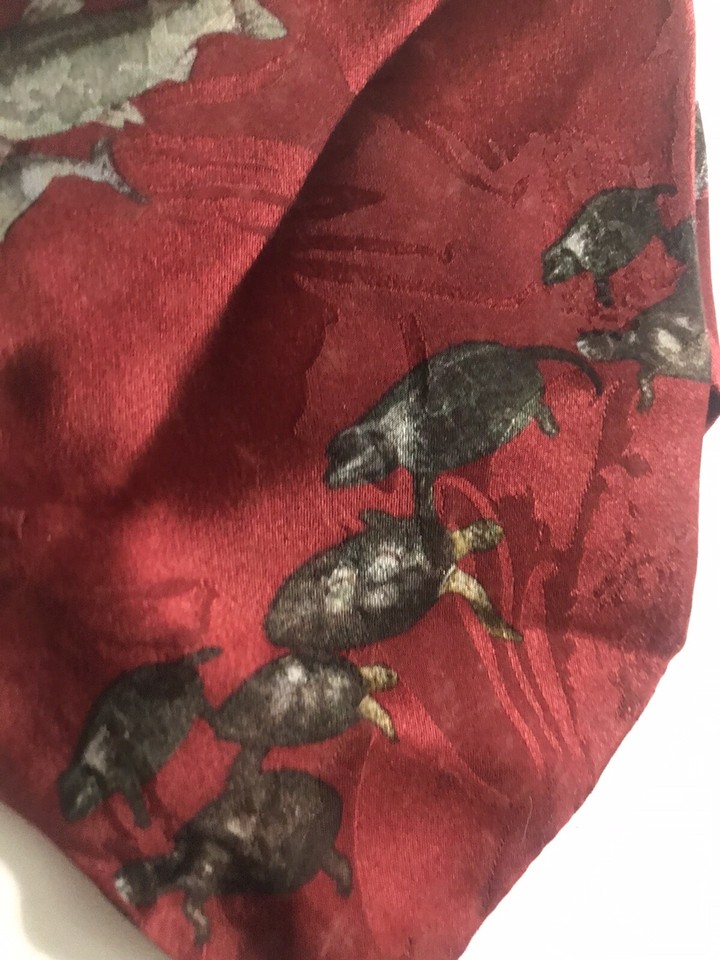 mens TIE Nautical Fishing Diving Shark Turtles Fish 100% SILK 56” red ...
