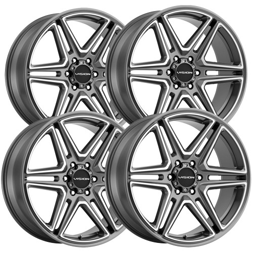 (Set of 4) Vision 476 Wedge 20x9 6x132 +30mm Gunmetal Wheels Rims 20 ...