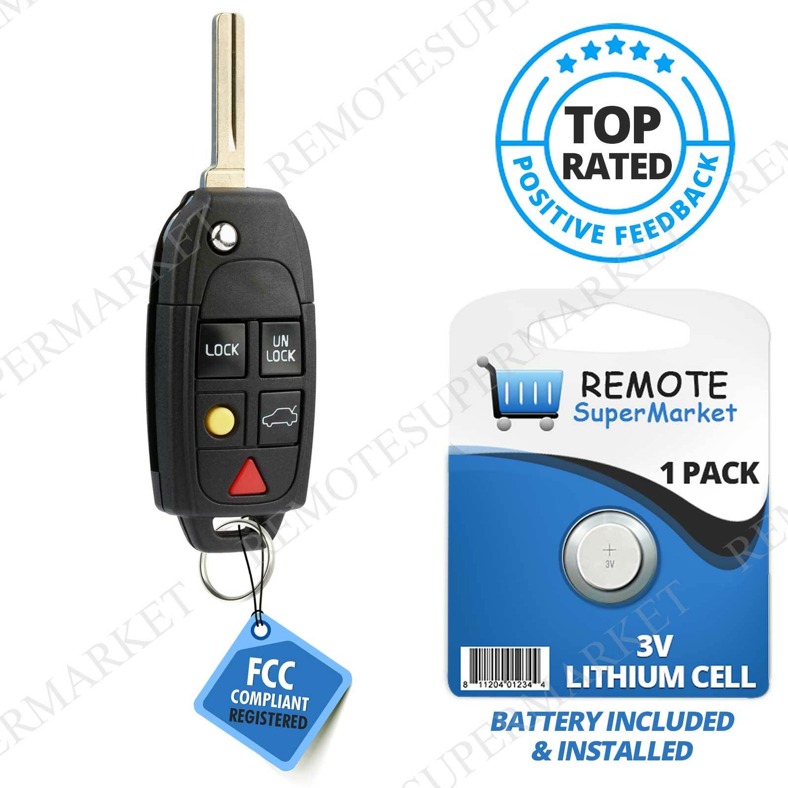 Replacement for Volvo 2004-2012 XC70 2004-2014 XC90 Remote Car Key Fob ...