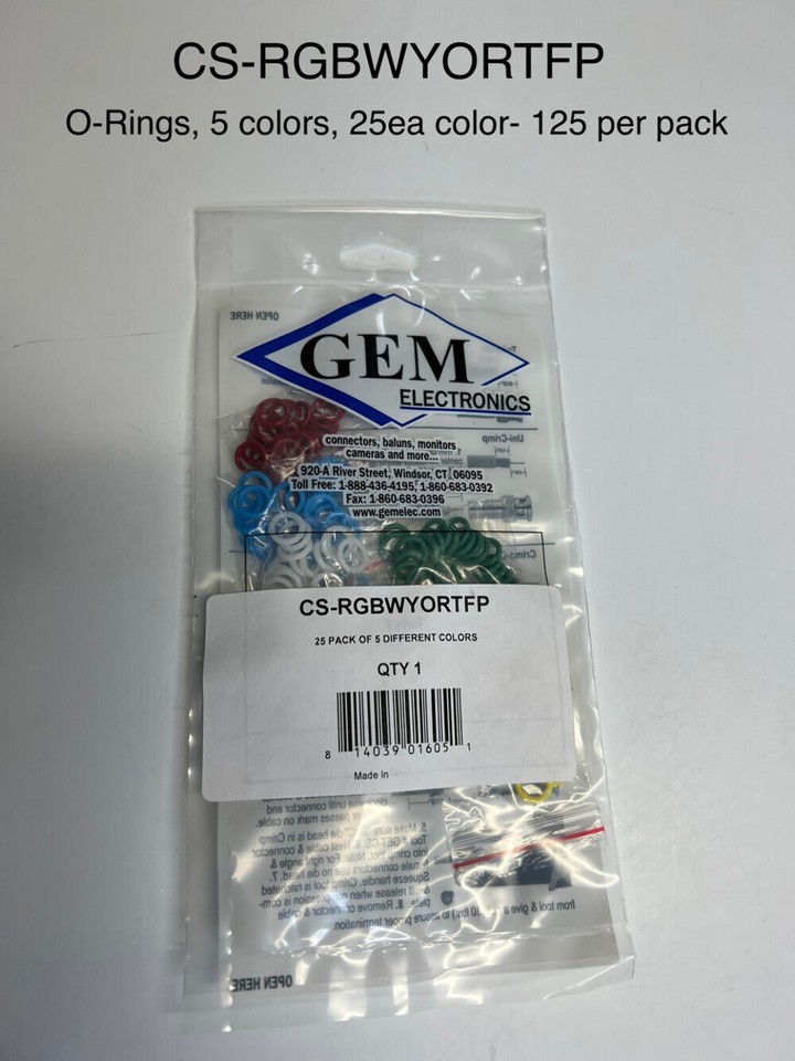 Gem Electronics O-Rings, 5 colors, 25 per color - 125 per pack | eBay