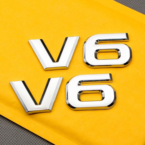 2x Chrome Metal V6 Car Trunk Badge Emblem Fender Engine Racing Sticker ...