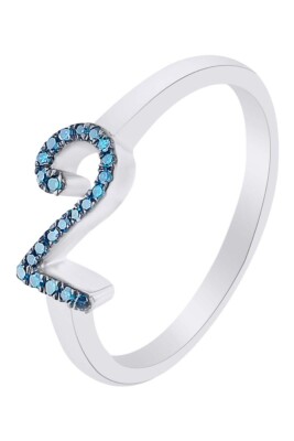 Round Cut Blue Natural Diamond Accent Stackable 2 Number Ring In ...
