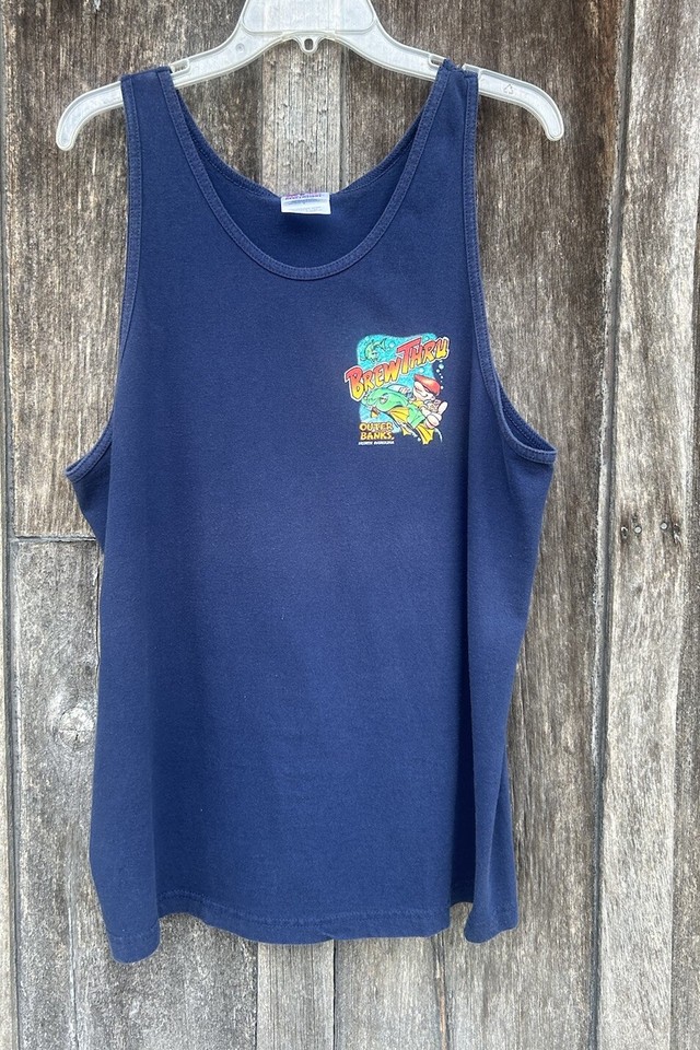 Vintage Hanes Y2K Outer Banks Brew Thru Double Sided Tank Top Beach ...