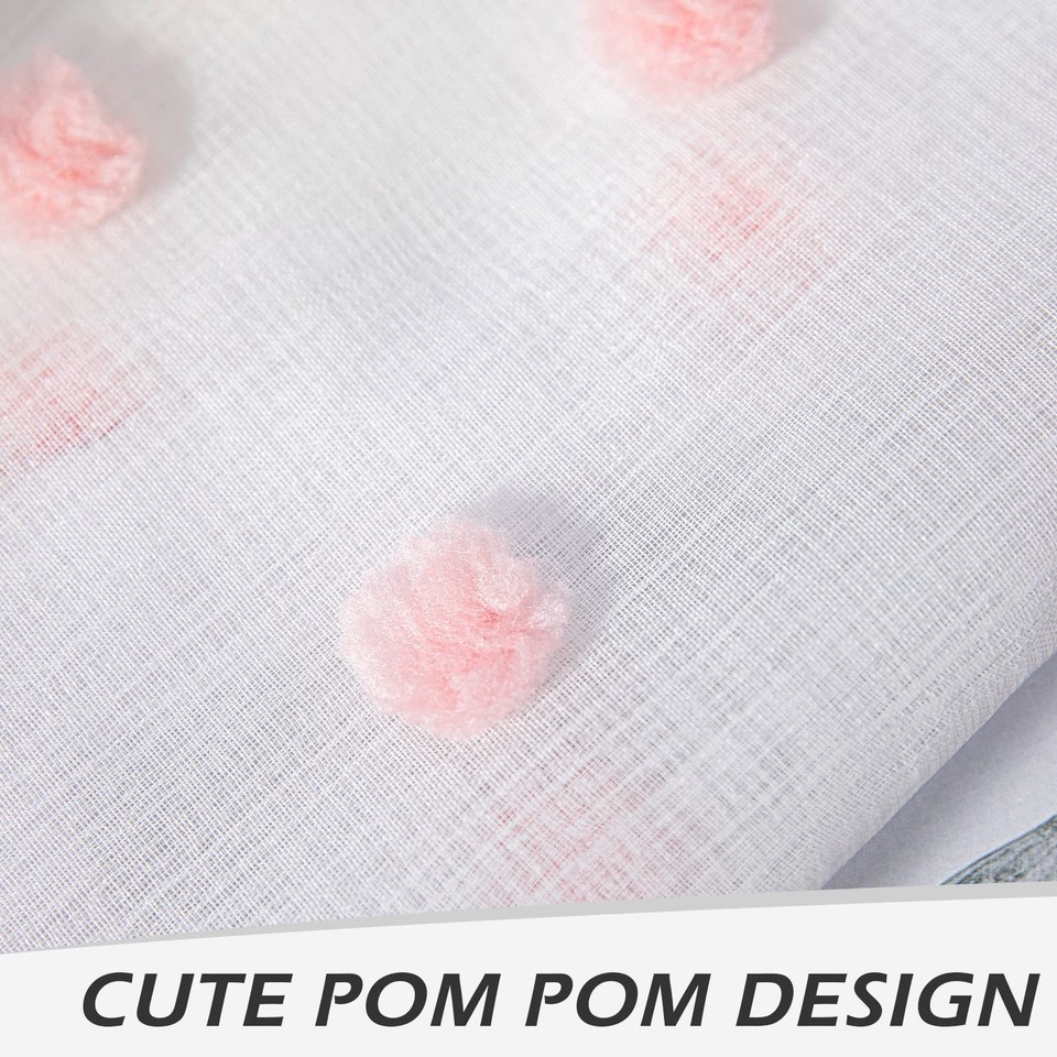 Pink Kitchen Curtains for Girls Bedroom - 45 Inch Pom Pom Sheer Light ...