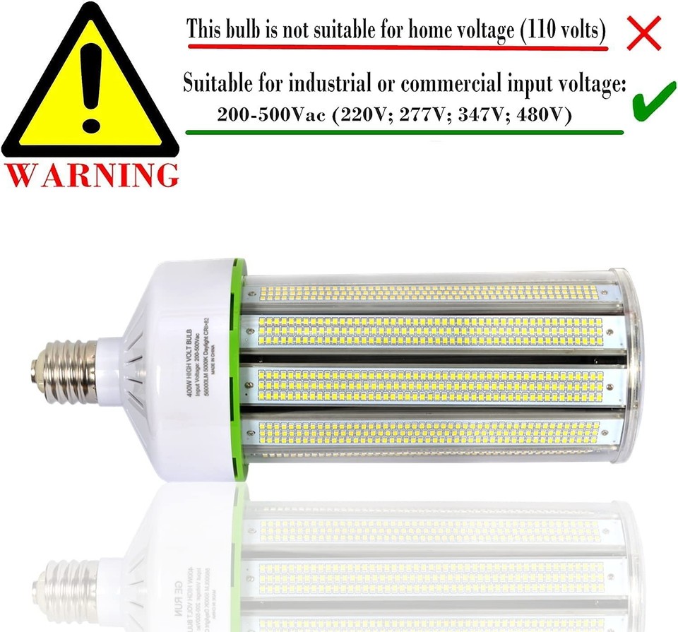 480V LED Corn Light Bulb 400W,E39 Large Mogul Base, 5000K (100W Metal ...