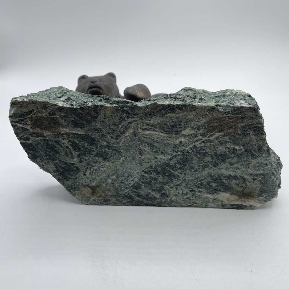 Metal Bear Statue on Rock Base Figurine | eBay