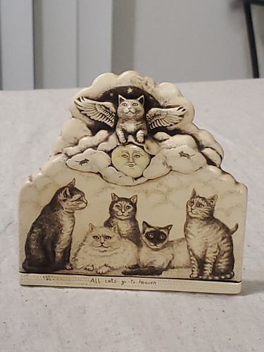 Vtg Etched All Cats Go To Heaven Wall Plaque Moosup Valley Rachel ...