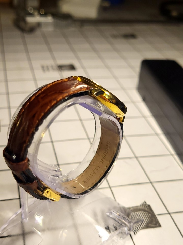 Philip Persio 24 kt gold plated ladies vintage watch. w/leather strap ...