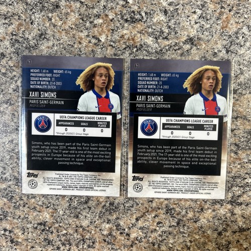 (2) Lot 2020-21 Topps Chrome Stadium Club Xavi Simons Rookie Card RC ...