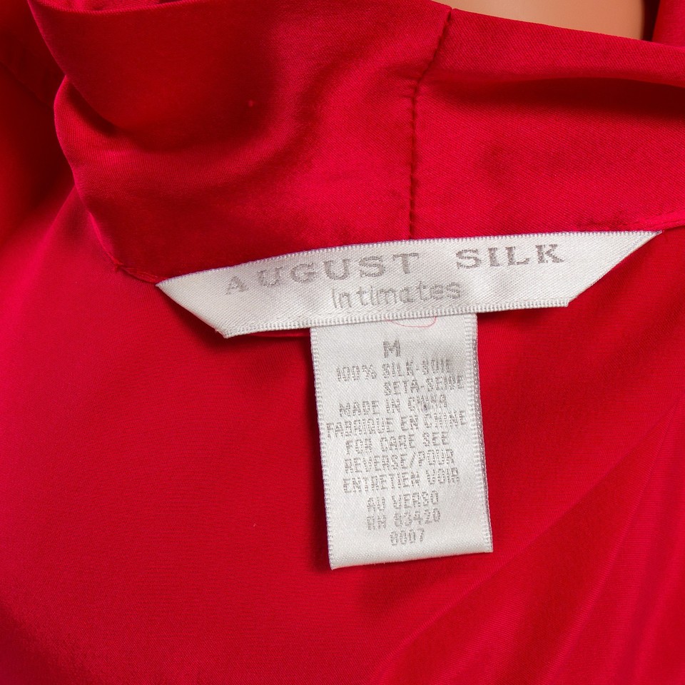 💖 VTG AUGUST SILK Intimates Silk Red Robe Kimono M Lace Trim Belt ...