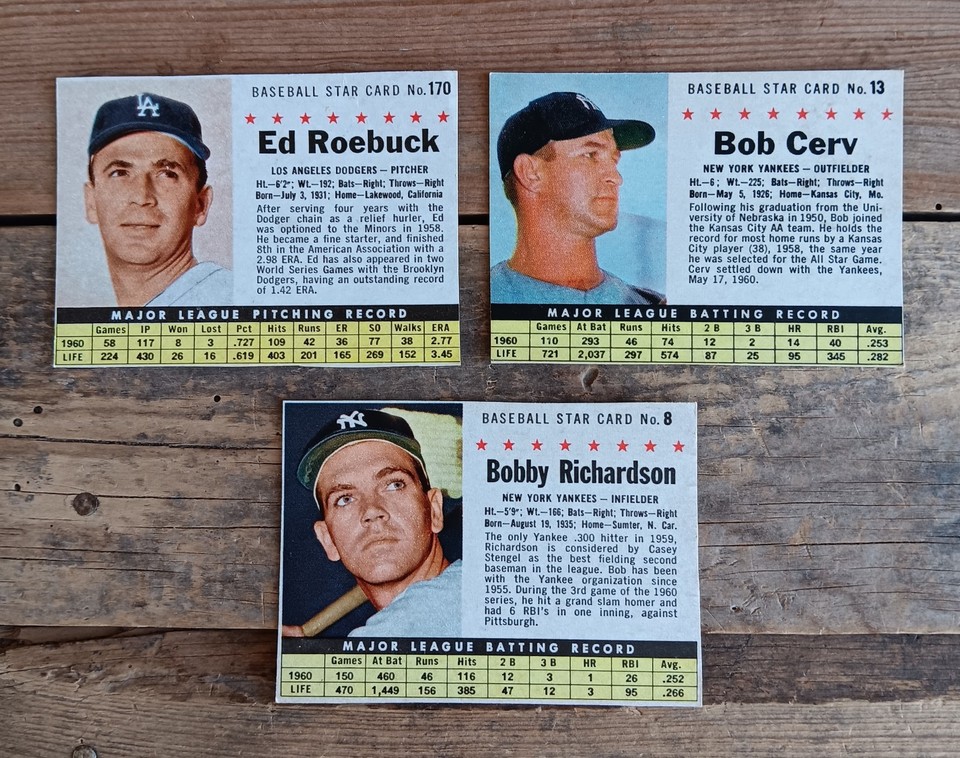 1960s Post Cereal MLB Baseball Cards Dodgers Giants Red Pirates Yankees ...