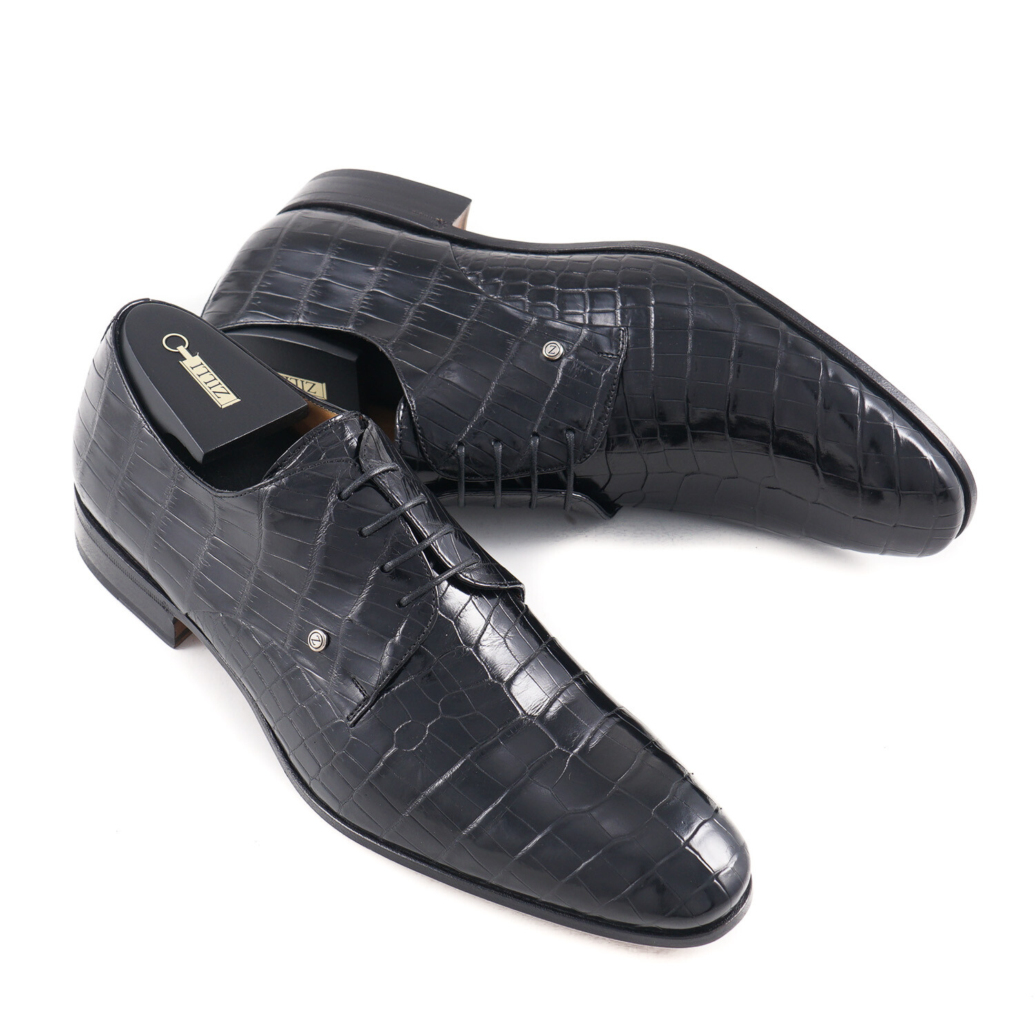 Zilli Black Genuine Full Crocodile Leather Derby US 12 (Eu 45) Dress ...