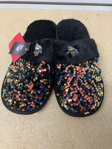 FOCO NFL Minnesota Vikings Black Sequins Women's Slippers Size Large 9 ...