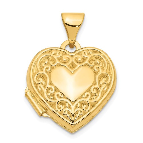 14k Yellow Gold 15mm Scroll Heart Locket | eBay