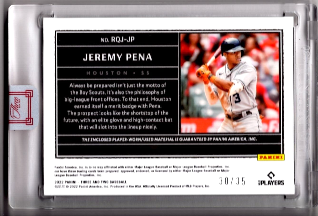 2022 Panini Three and Two Jeremy Pena Rookie Quad Patch Relic Card ...