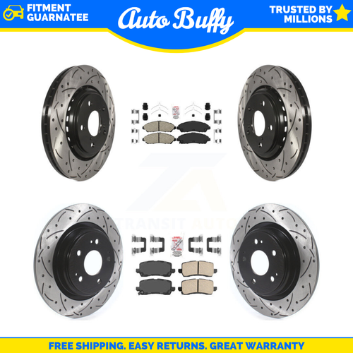 Front Rear Integrally Molded Pad Drilled Slot Disc Brake Rotor Kit For ...