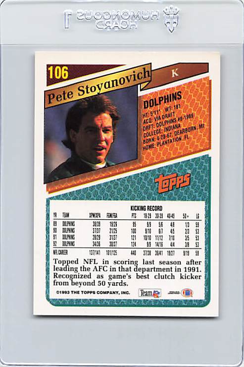 1993 Topps #106 Pete Stoyanovich Dolphins Signed Auto *K7332 | eBay