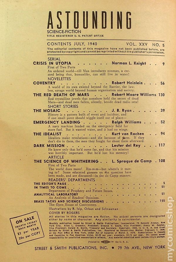 Astounding Science Fiction Pulp / Digest Vol. 25 #5 CGC 4.0 1940 ...