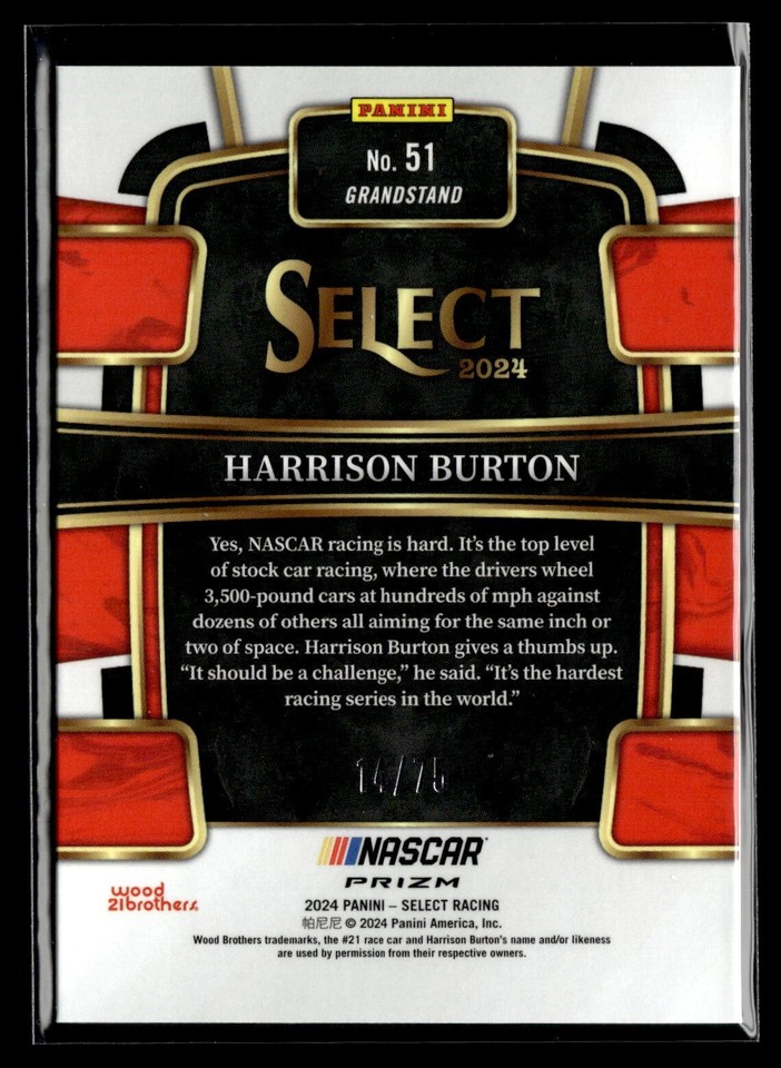 2024 Panini Select Racing Neon Green Prizm #51 Harrison Burton /75 | eBay