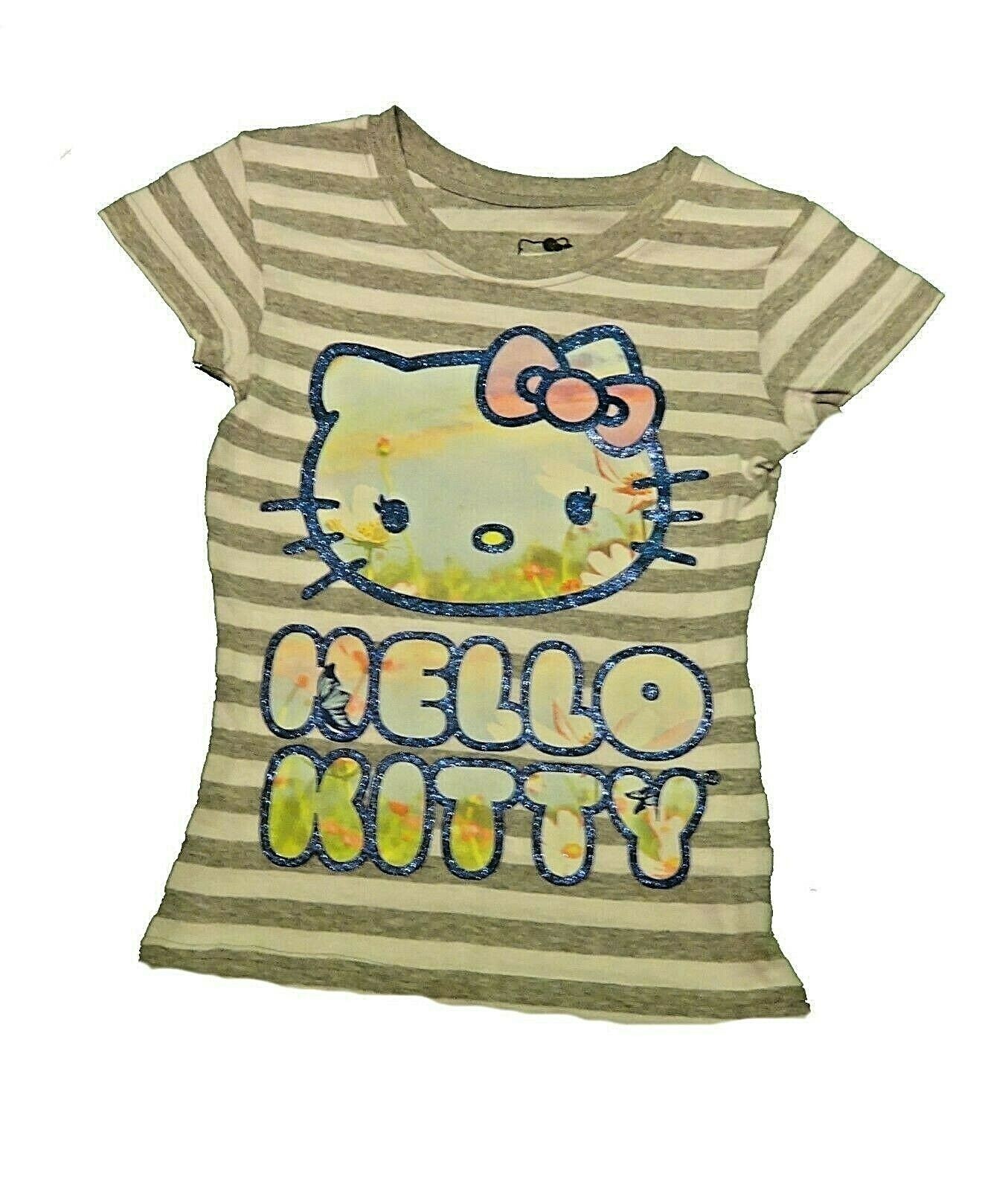 Hello Kitty - Very Cute Girls Striped T-Shirt - Glitter Accent - Medium ...