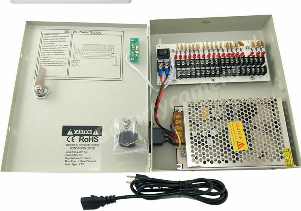 16 Ch Channel Power Supply Distribution Box 12V DC 10A for CCTV ...